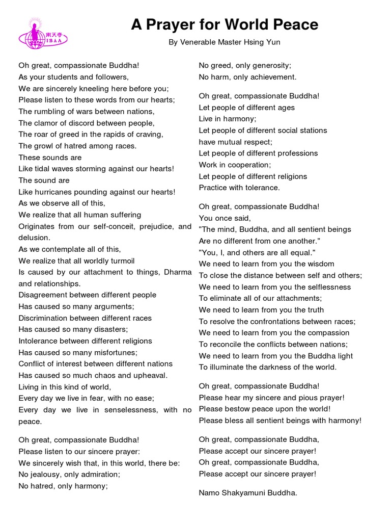 Prayer For World Peace | PDF | Compassion | Peace
