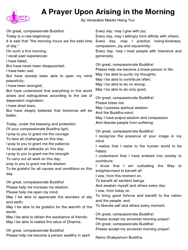 Prayer Upon Arising in The Morning | PDF | Compassion | Prayer