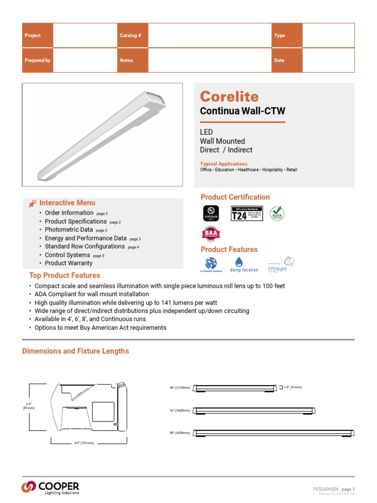 Corelite Continua CTW Led Specsheet | PDF | Lighting | Light