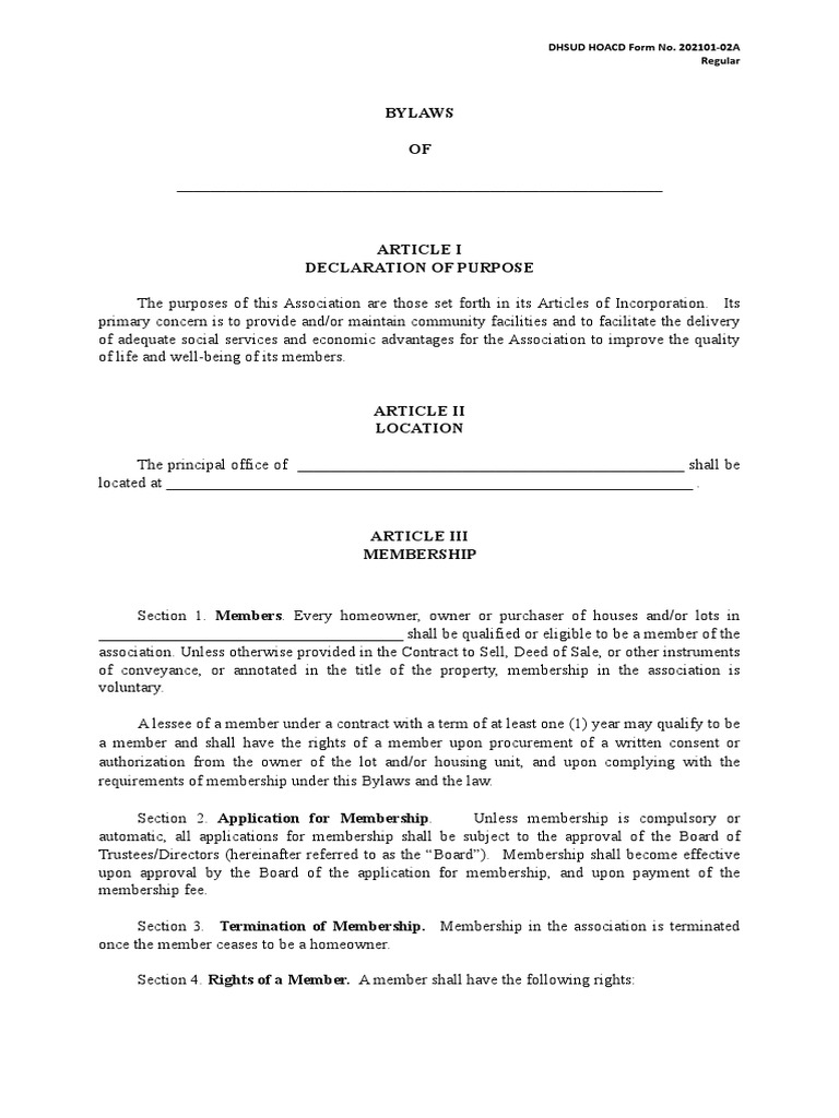 Bylaws HOA | PDF | Board Of Directors | Quorum