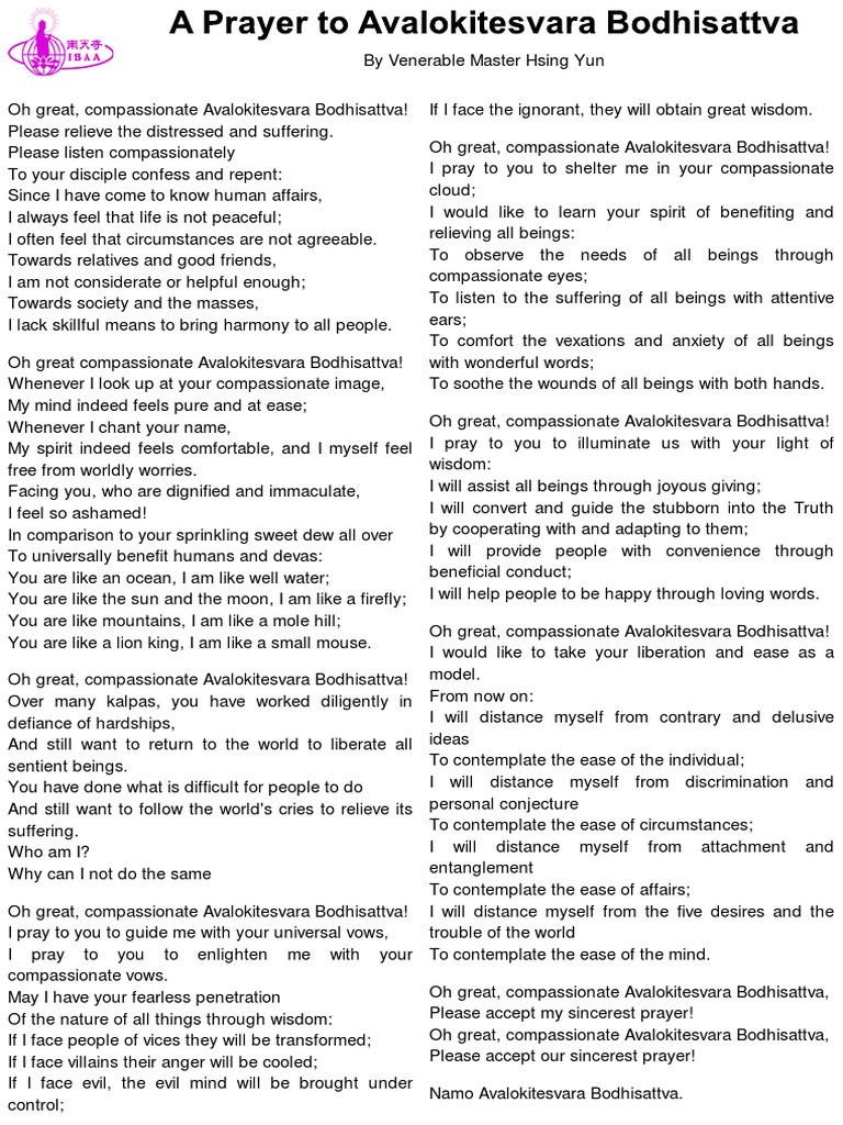 Prayer To Avlokitesvara | PDF | Bodhisattva