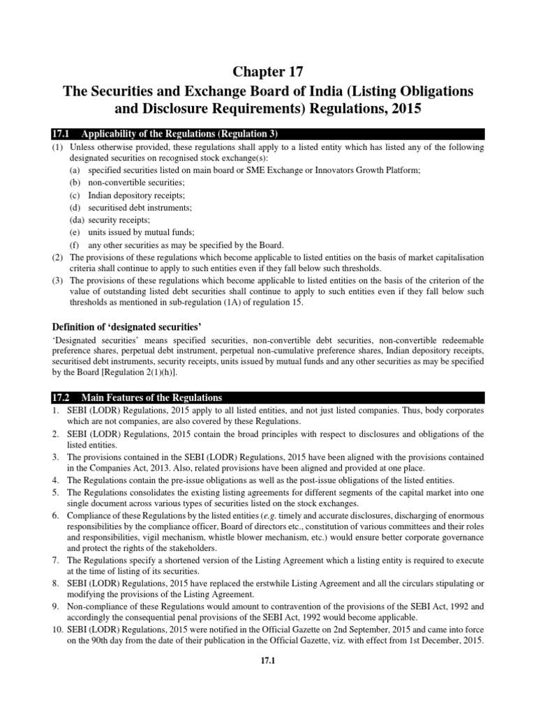 Chapter 17 - SEBI (LODR) Regulations, 2015 | PDF | Audit Committee ...