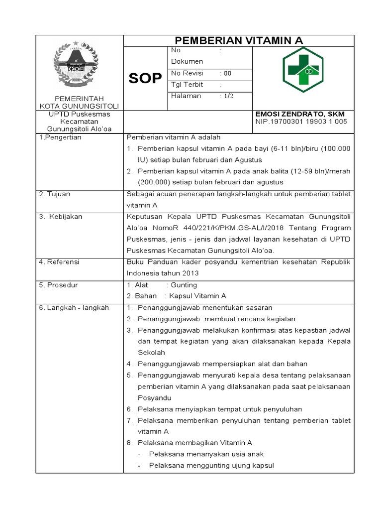 FIX SOP PEmberian Vitamin A | PDF