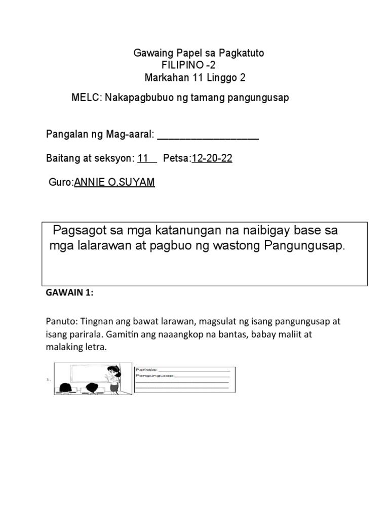 Learning Activity Sheet For Filipino | PDF