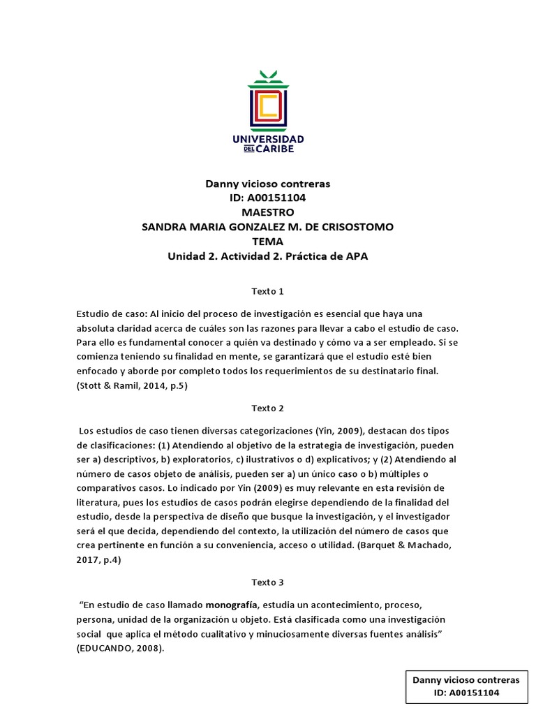 Vicioso - Contreras - Danny Actividad 2 Practica de Apa | PDF | Caso de estudio | Estilo apa
