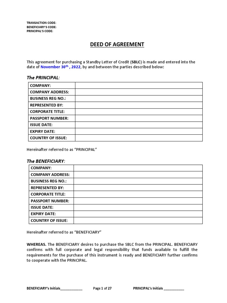 DOA-SBLC Jeju China 43aa2a Nov 30 | PDF | Letter Of Credit | Banks