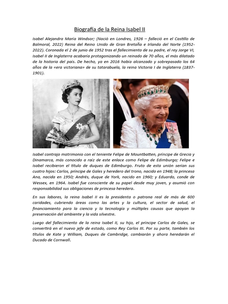Biografía de La Reina Isabel II | PDF
