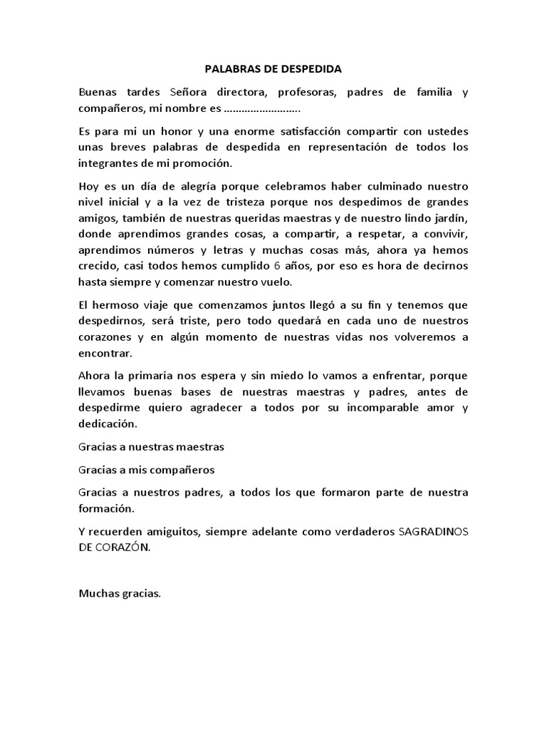 Palabras de Despedida | PDF