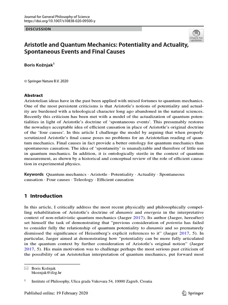 Koznjak - B - 2020 - Aristotle and Quantum Mechanics Potentiality and Actuality Spontaneous ...
