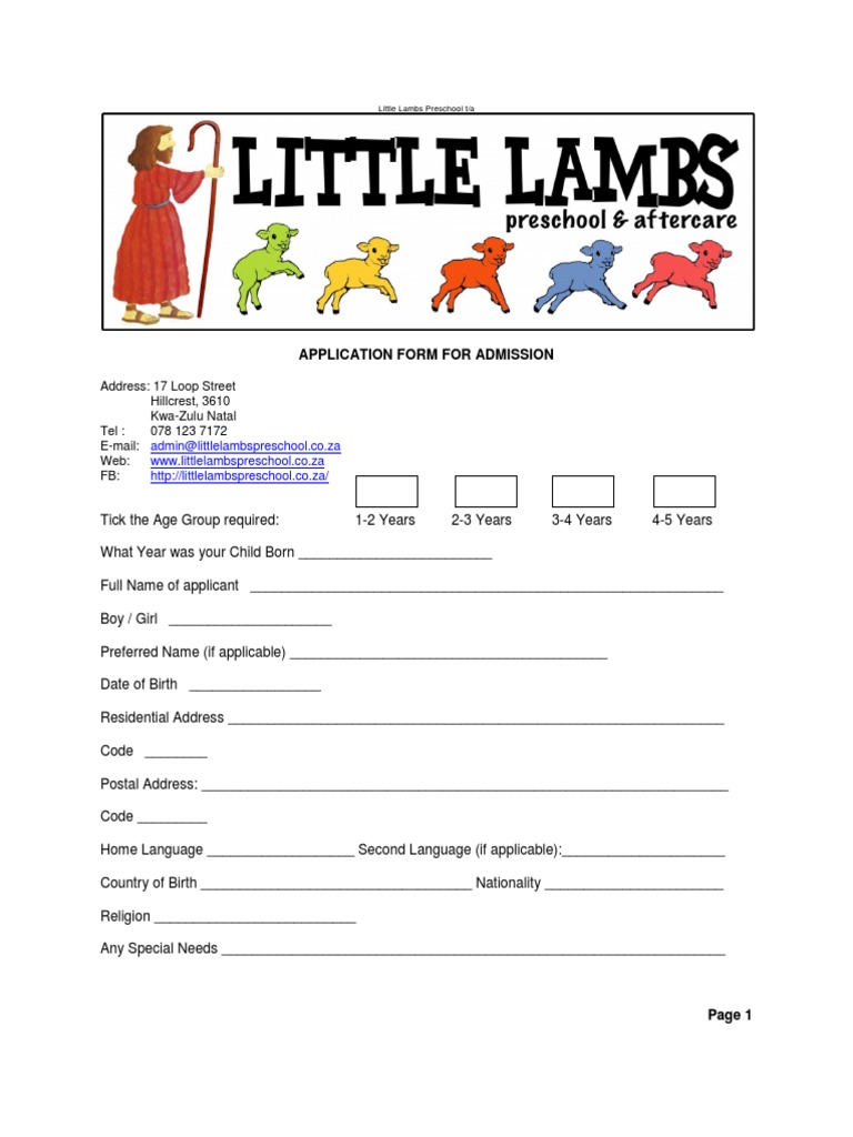 Little Lambs Preschool Admission Form | PDF | Breach Of Contract