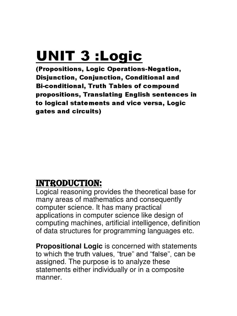 UNIT 3 Logic | PDF | Argument | Logic