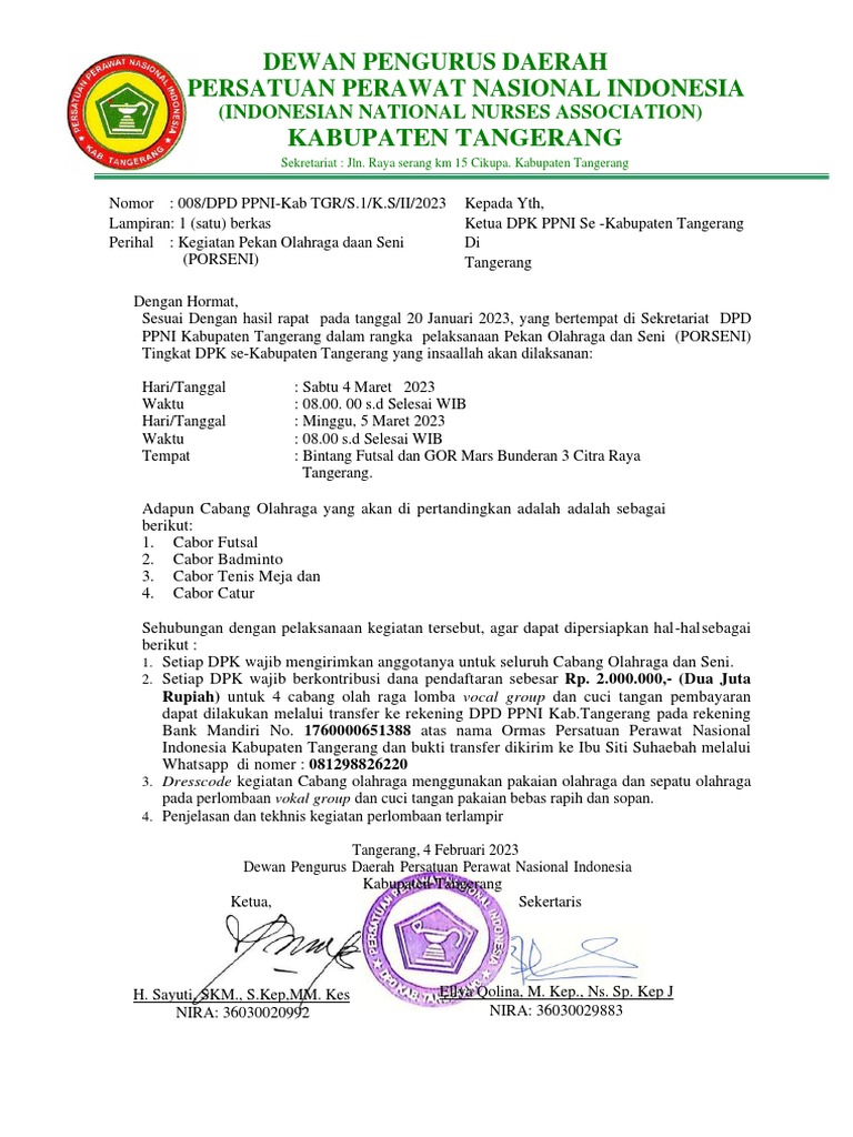 PORSENI DPK PPNI Tangerang 2023 | PDF | Kesehatan Holistik