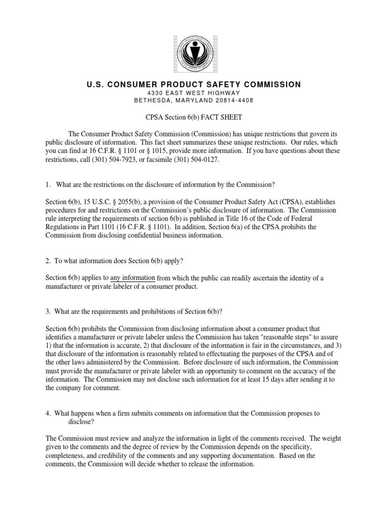 U.S. CONSUMER PRODUCT SAFETY COMMISSION Fact Sheet | PDF | Discovery ...