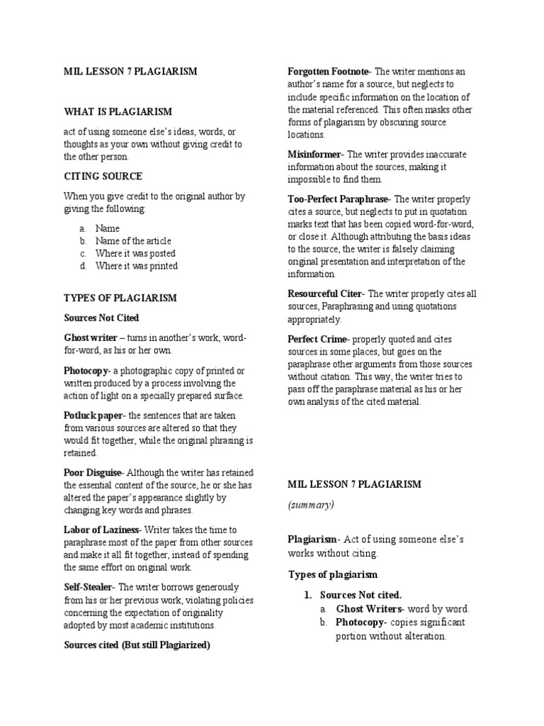 Mil Lesson 7 Plagiarism | PDF | Plagiarism | Information