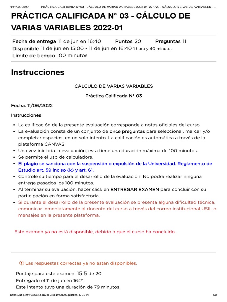 Práctica Calificada #03 - Cálculo de Varias Variables 2022-01 - 274728 - Cálculo de Varias ...