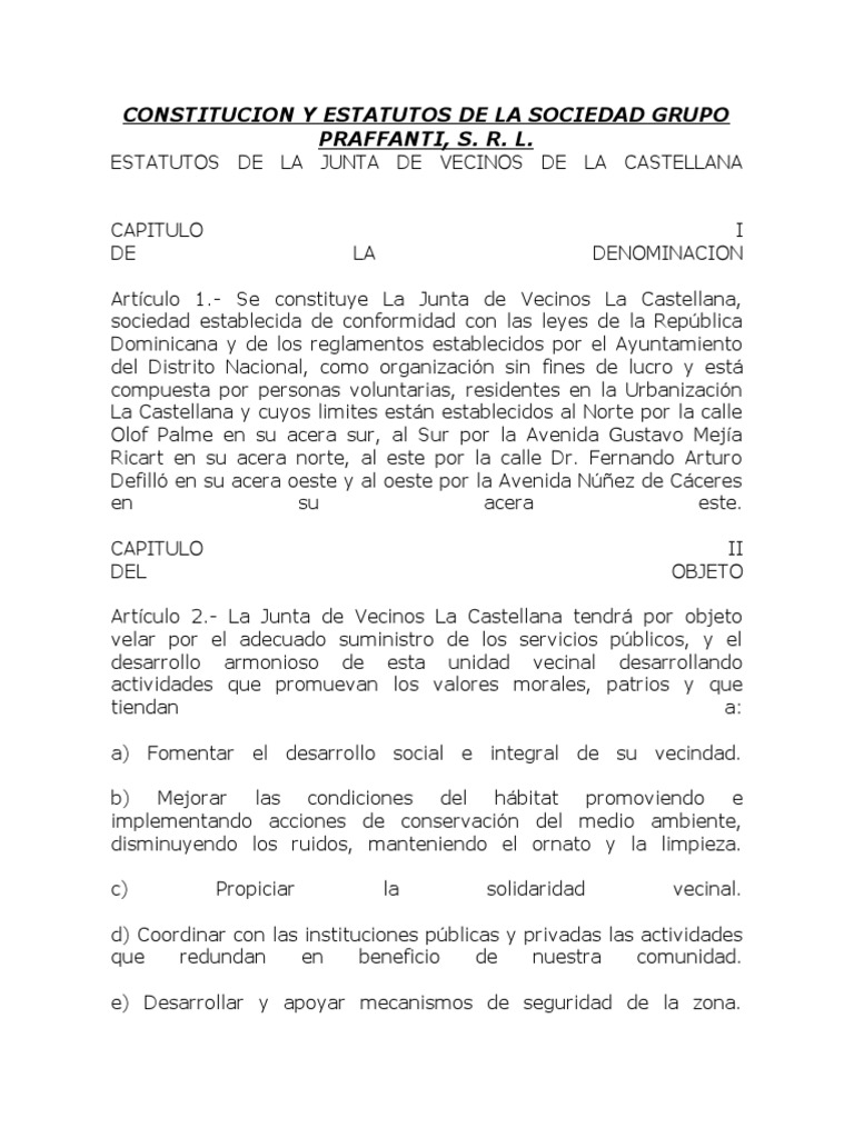 Estatutos Junta de Vecinos La Castellana | PDF | Asamblea General de las Naciones Unidas | Quórum
