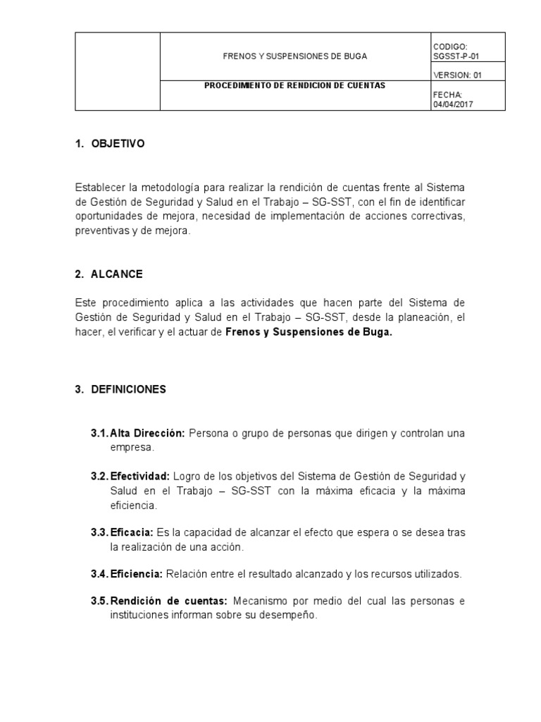 PRC-SST-005 Procedimiento de Rendición de Cuentas Del SG-SST | PDF ... PRC-SST-005 Procedimiento de Rendición de Cuentas Del SG-SST | PDF ...