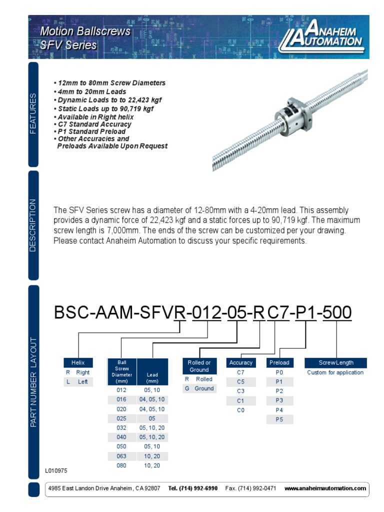 L010975 - SFV Ball Screw Spec Sheet | PDF | Tools | Components