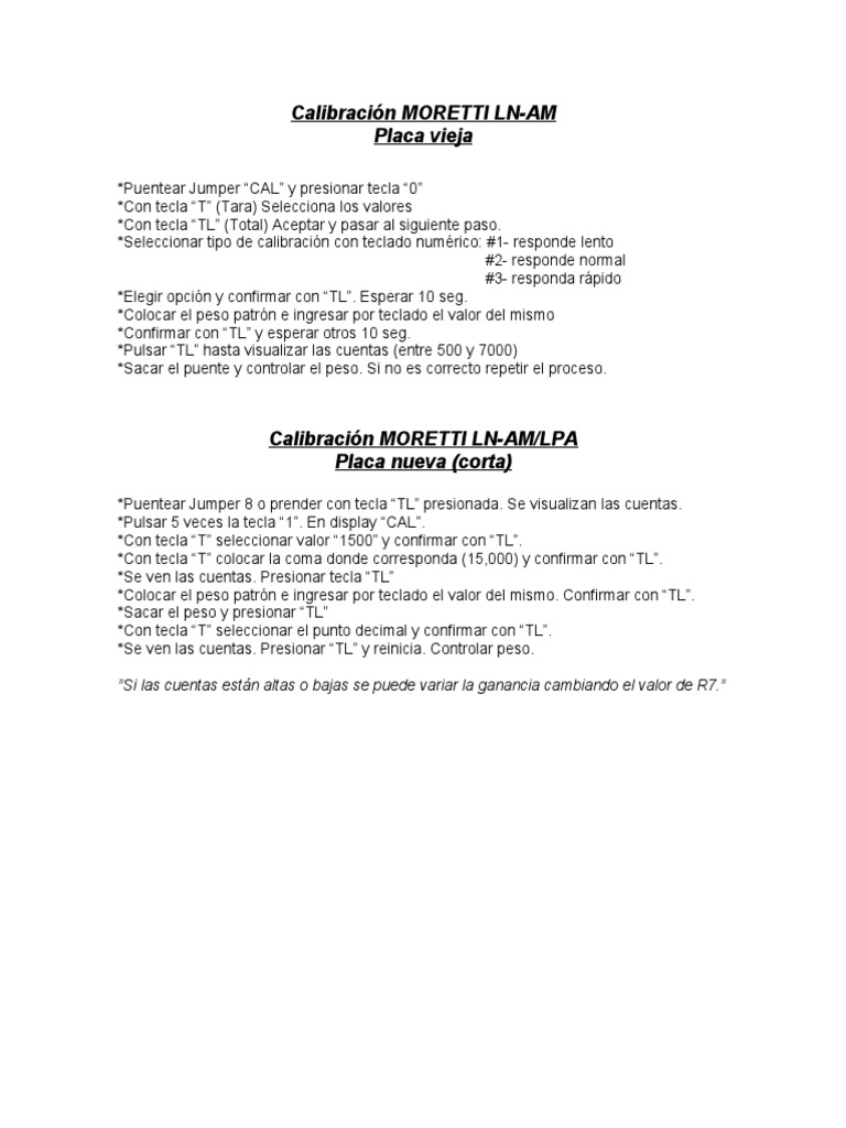 Calibracion MORETTI LN | PDF