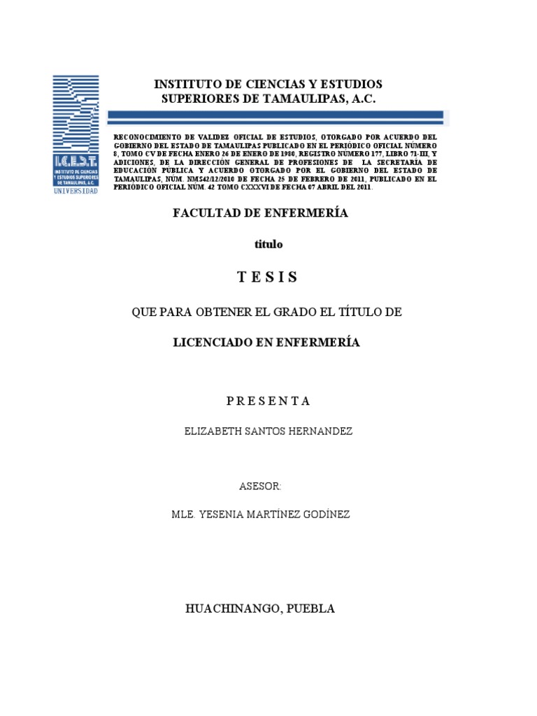 Formato de Tesis Oficial Icest | PDF | Enfermería | Cuestionario