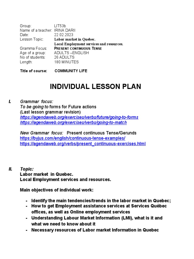 Individual Lesson Plan 20.02.23 | PDF