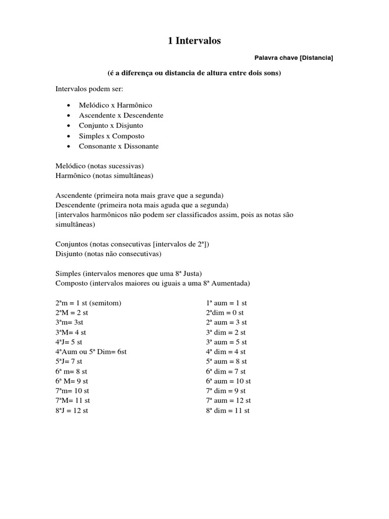 Intervalos - Aula 1 - Teoria para Concurso | PDF | Intervalo (música) | Musicologia