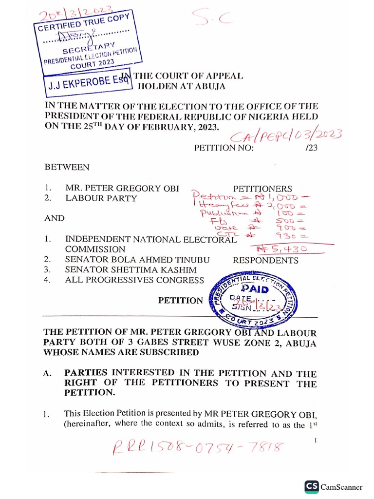 Peter Obi Election Petition | PDF