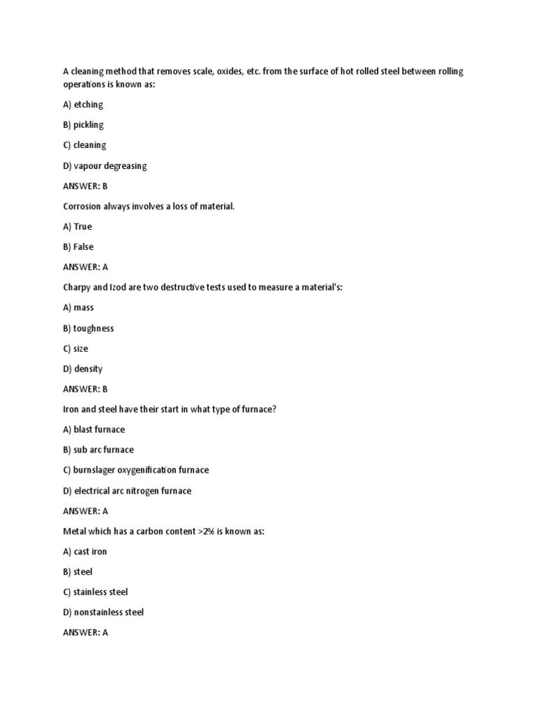 Materials and Processes Quiz 3 | PDF | Steel | Construction