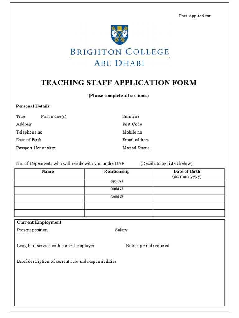 Teacher Job Application Form | PDF | Employment | United Arab Emirates