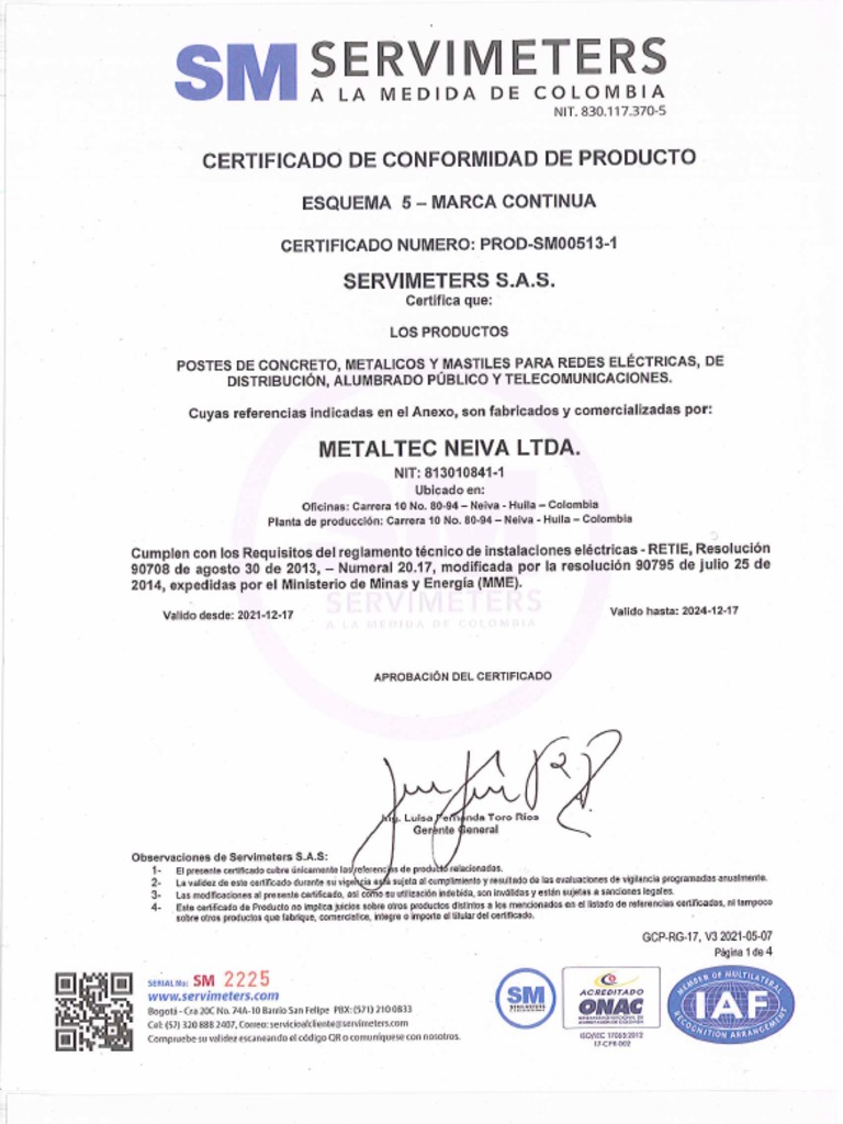 Certificado Retie 2021 Prod SM00513 1 | PDF