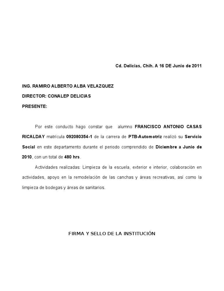 Carta de Liberacion de Servicio Social | PDF
