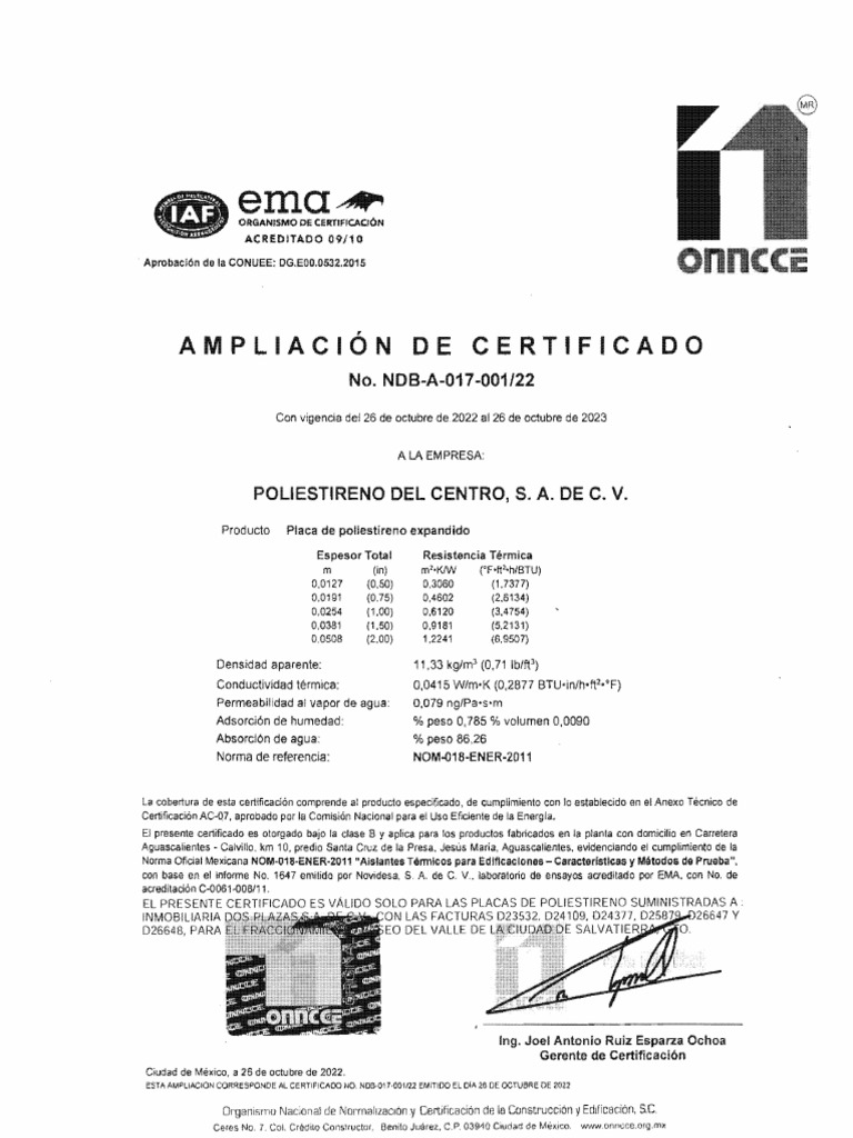 8) Certificado Placa Eps Dos Plazas Nov22 | PDF | Química Física