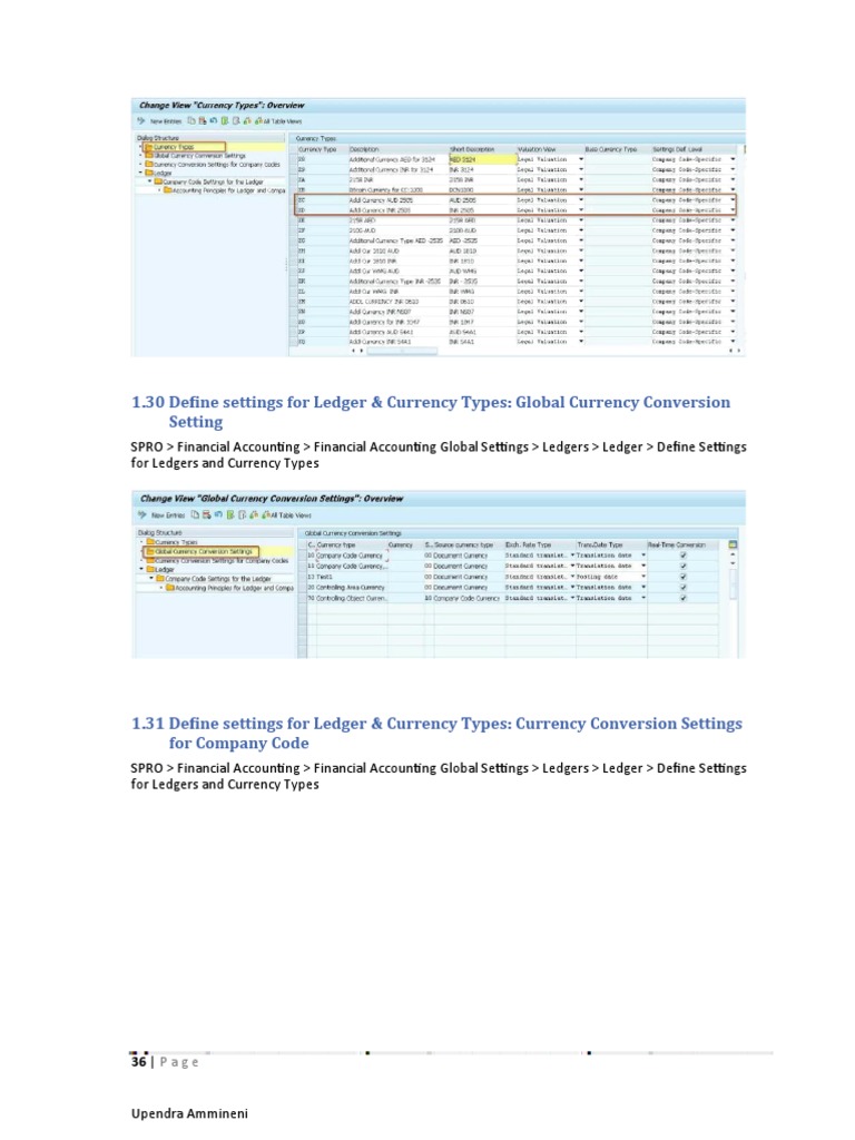 1.30 Define Settings For Ledger & Currency Types: Global Currency Conversion Setting | PDF