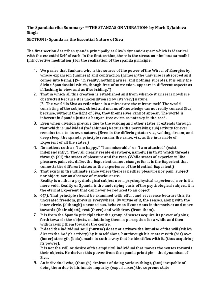 Mystical Insights on Spanda | PDF | Experience | Consciousness