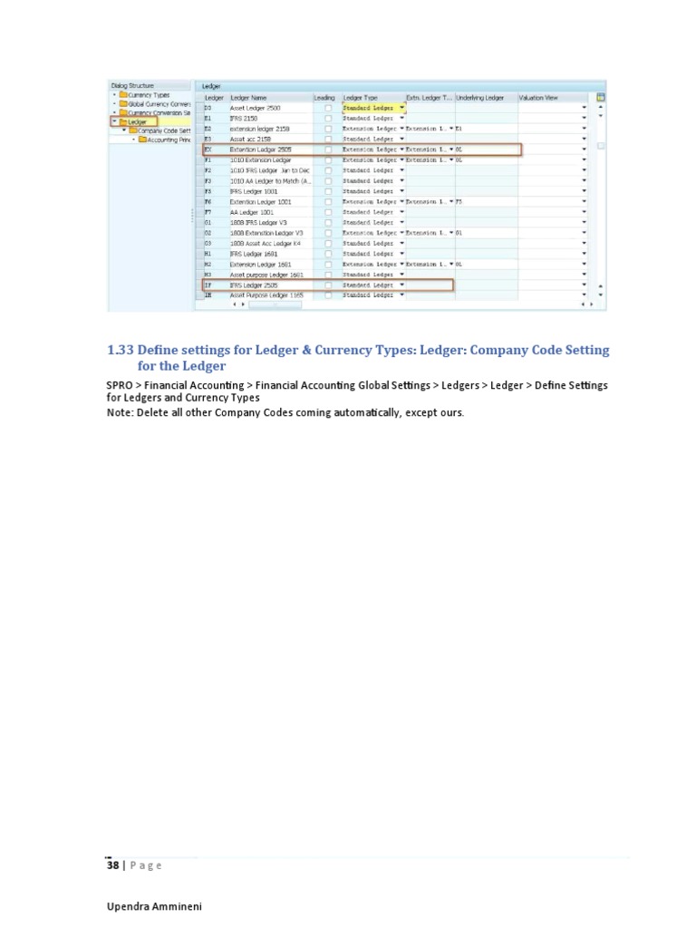1.33 Define Settings For Ledger & Currency Types: Ledger: Company Code ...