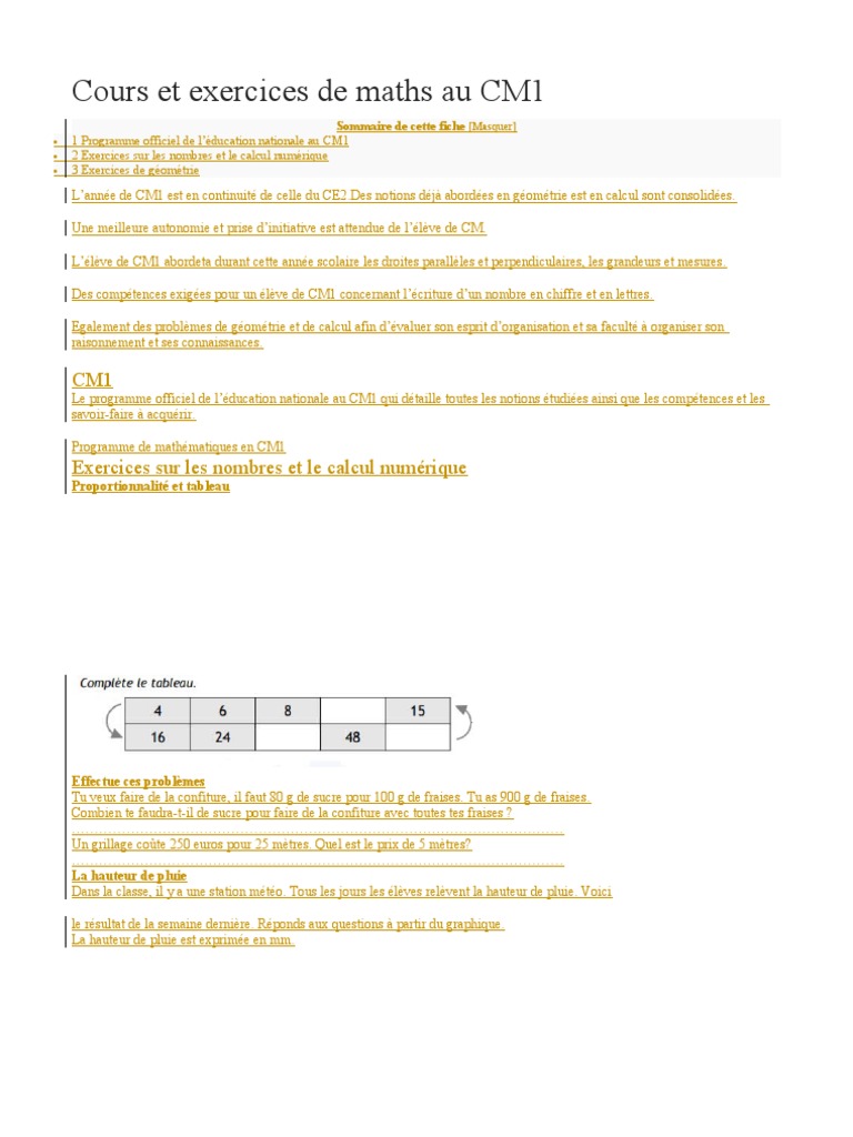 Cours Et Exercices de Maths Au CM1 | PDF | Mathématiques | Litre
