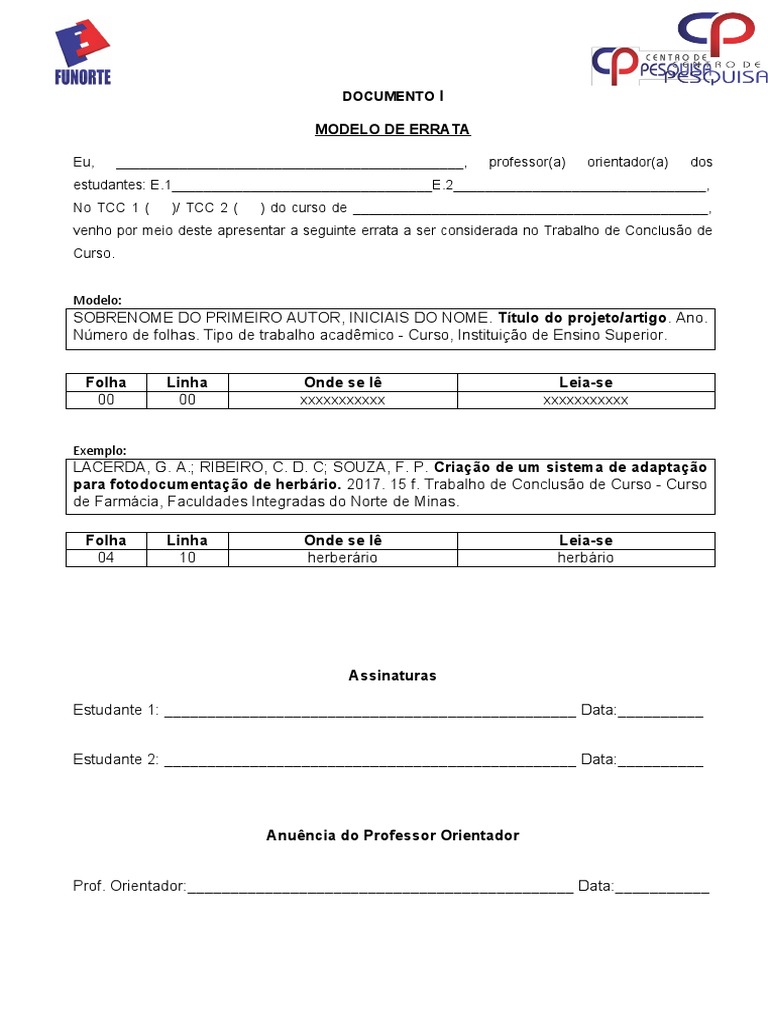 Documento I - Modelo de Errata | PDF