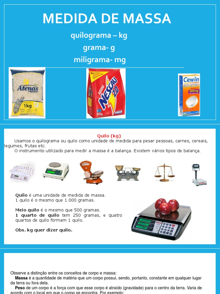 Medida de Massa PDF | PDF | Quilograma | Massa