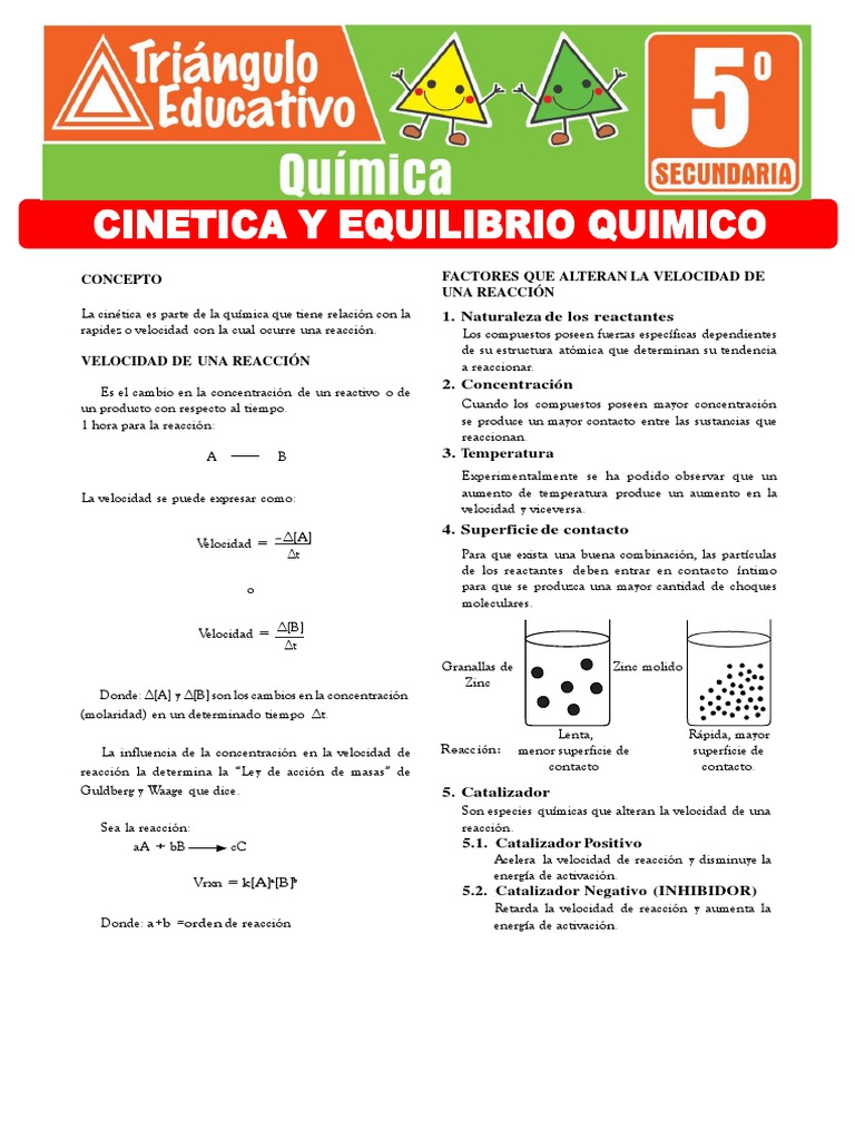 Cinetica y Equilibrio Quimico para Quinto Grado de Secundaria | PDF | Reacciones químicas ...