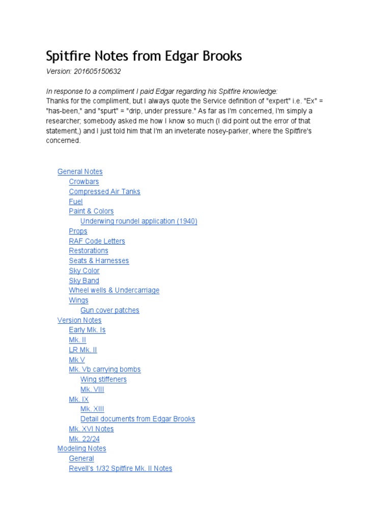 Spitfire Notes From Edgar Brooks - 201605150632 PDF | PDF | Supermarine ...