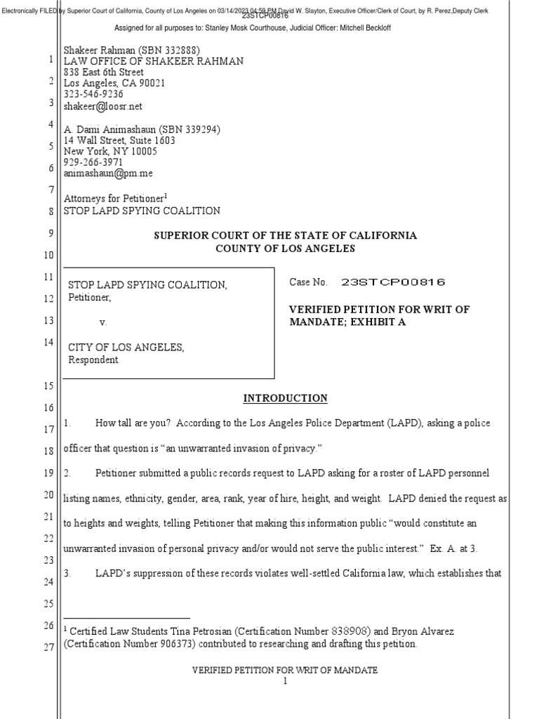 LAPD Personnel Records Lawsuit | PDF | Mandamus | Los Angeles Police ...