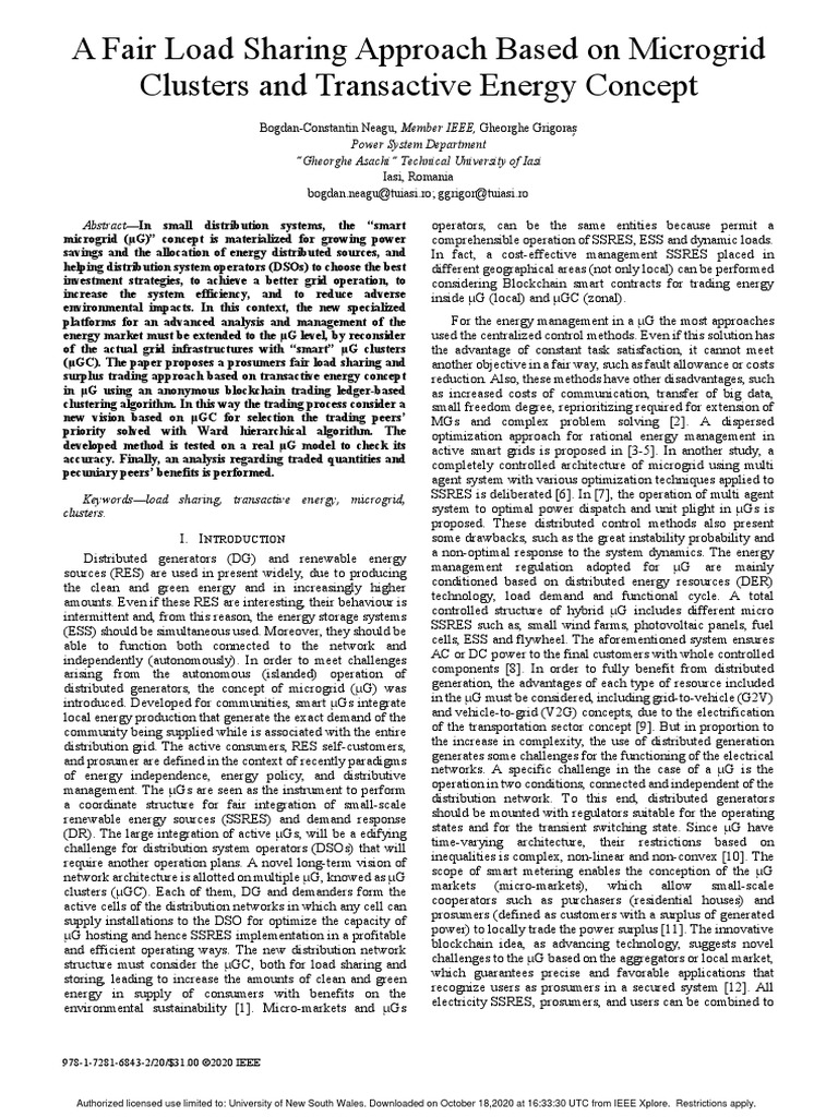 A Fair Load Sharing Approach Based On Microgrid Clusters and Transactive Energy Concept | PDF ...