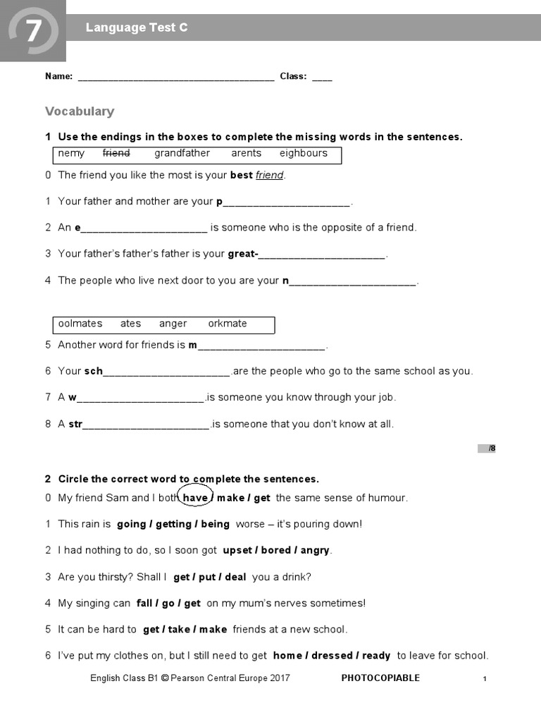 ECB1 - Tests - Language Test 7C | PDF | Linguistics