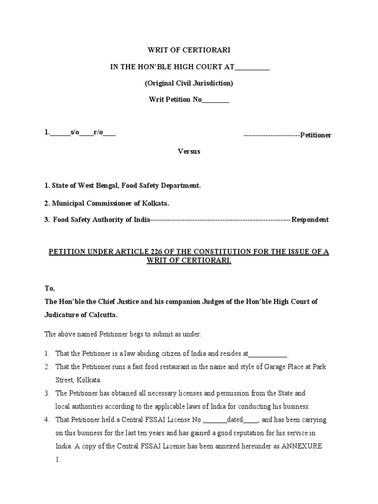 Writ of Certiorari | PDF | Writ | The Honourable