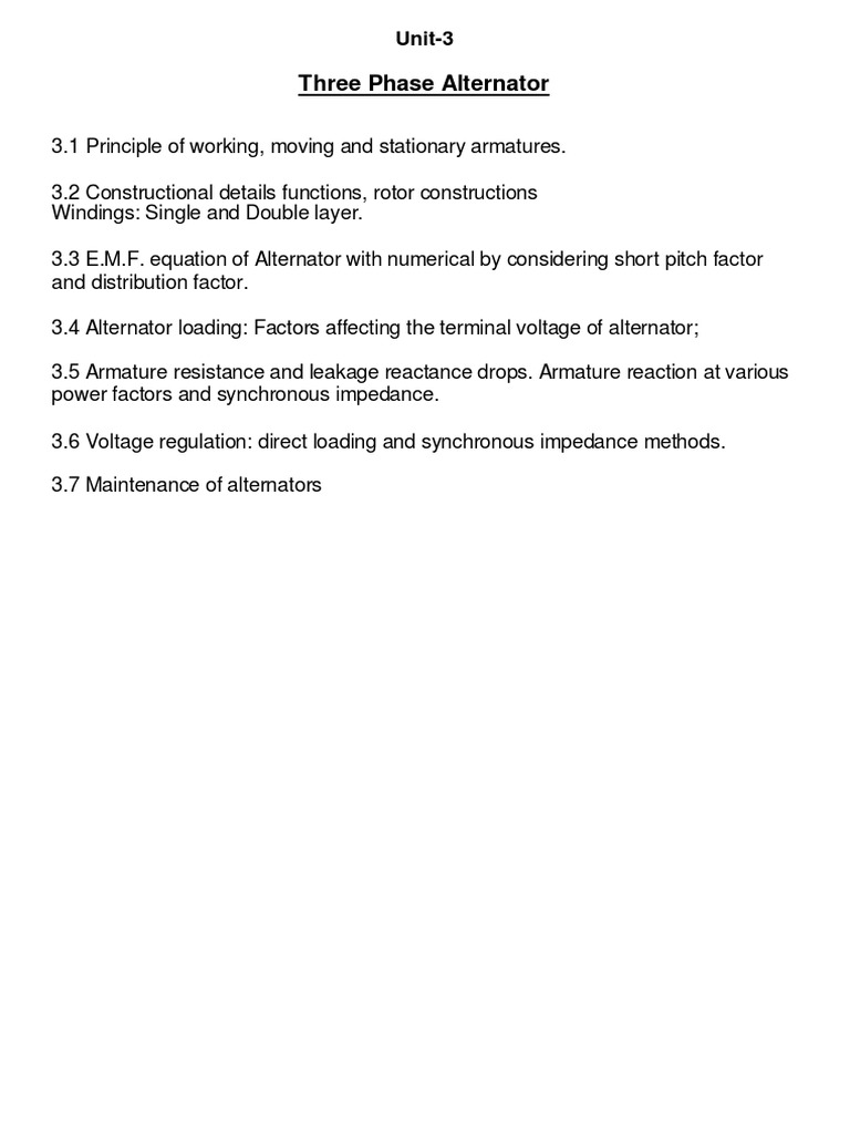 Unit 3 Three Phase Alternator PDF | PDF | Electromagnetic Induction | Electric Generator