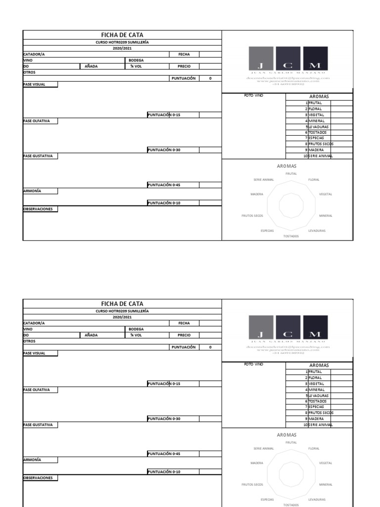 Ficha Cata Curso HOTR0209 | PDF | Vino | Cata de vinos