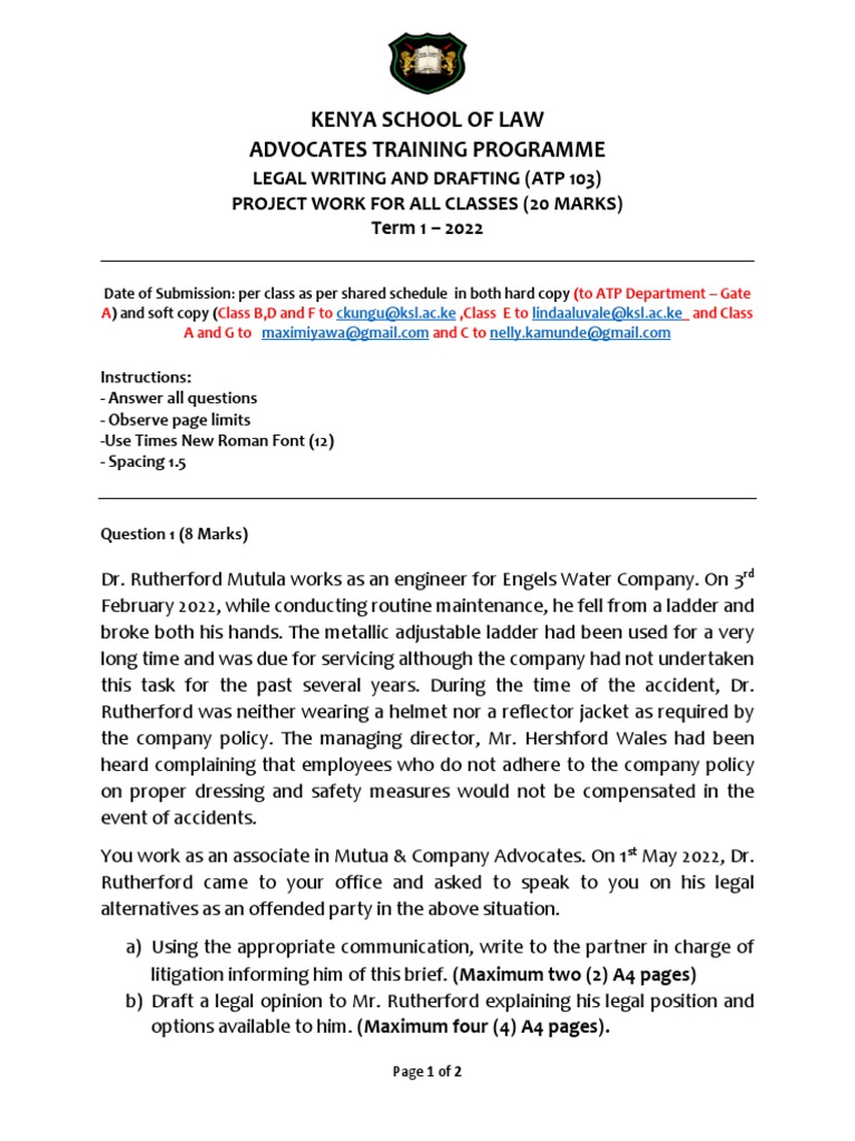 ATP 103 Legal Writing & Drafting Project Work 2022-2023 ALL CLASSES ...