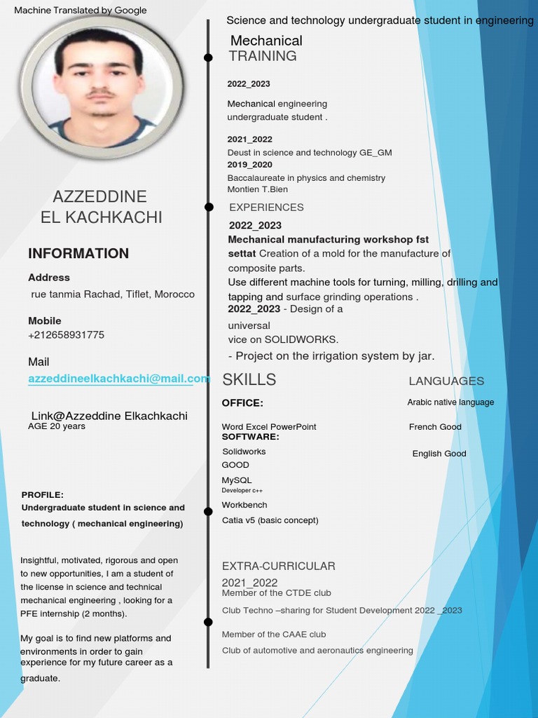 CV Azzeddine ELKACHKACHI Version Anglais PDF | PDF | Engineering | Physical Sciences
