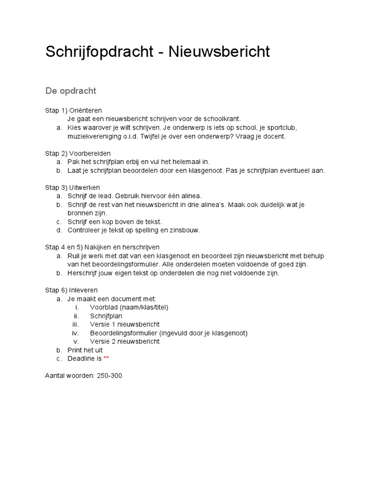 Schrijfopdracht Nieuwsbericht ZV2 | PDF