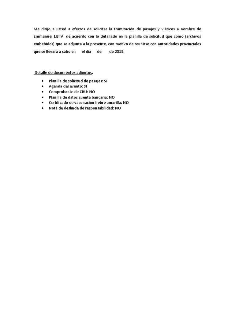 Nota Pedido de Pasaje | PDF